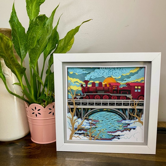 Hand Crafted | Wall Decor | 3d Train On Bridge Shadowbox | Poshmark